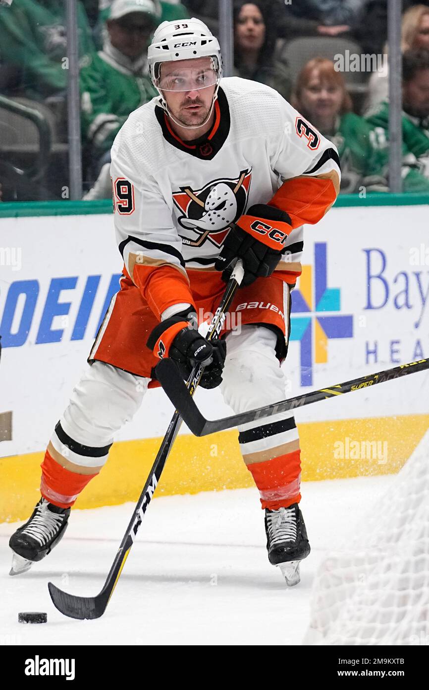 Anaheim Ducks center Sam Carrick controls the puck during an NHL hockey ...