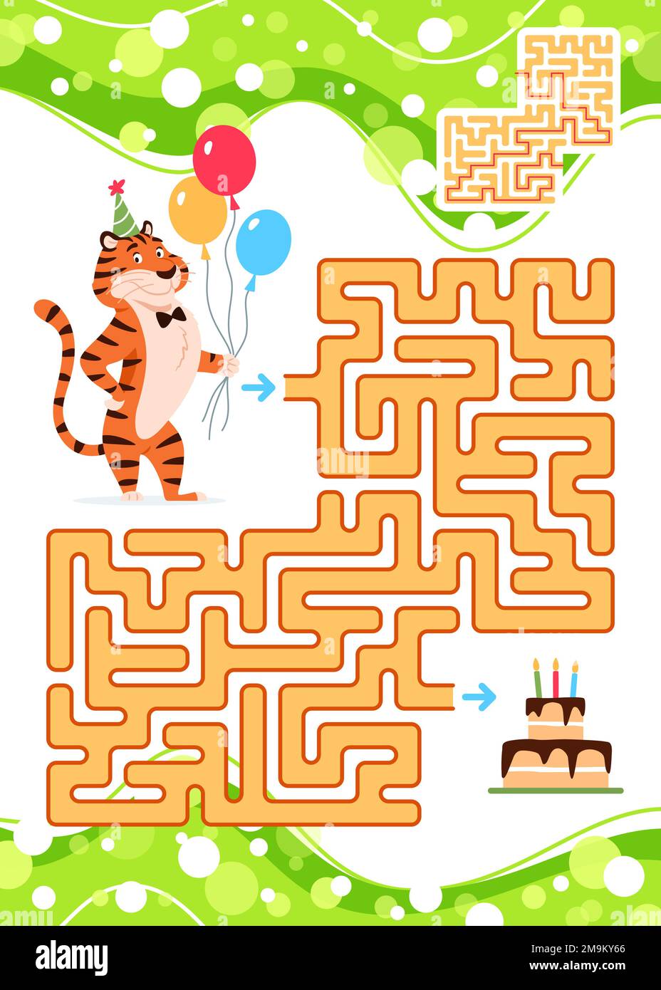 Maze game for kids with Tiger and Birthday cake Stock Vector Image ...