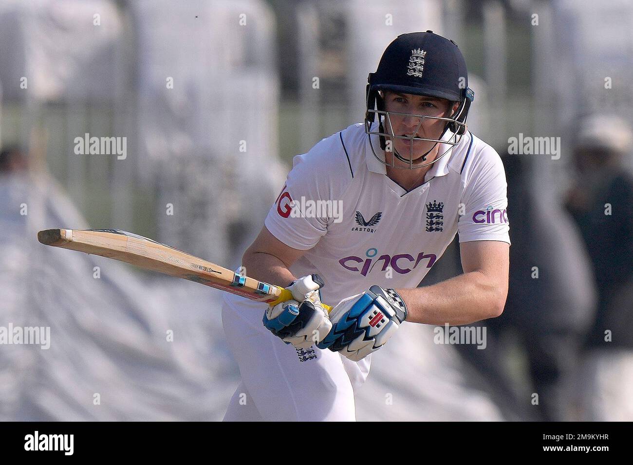 England's Harry Brook bats during the second day of the first test ...