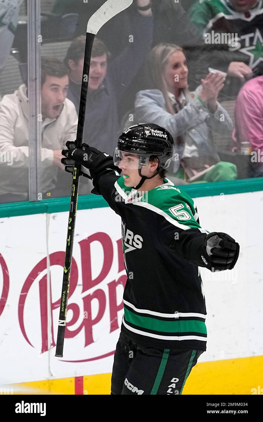 Dallas Stars center Wyatt Johnston celebrates after scoring against the ...