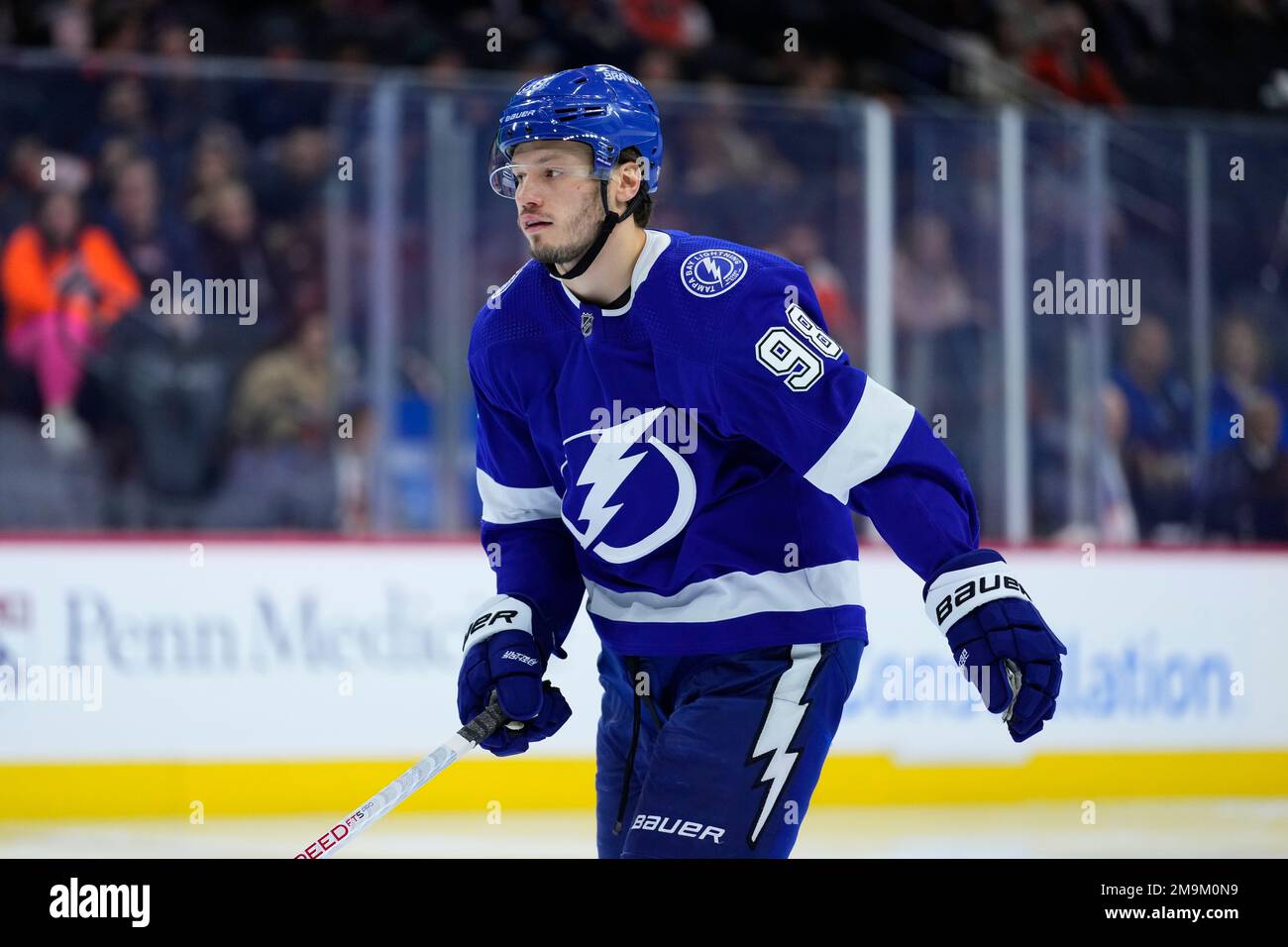 Tampa Bay Lightning's Mikhail Sergachev plays during an NHL hockey game ...