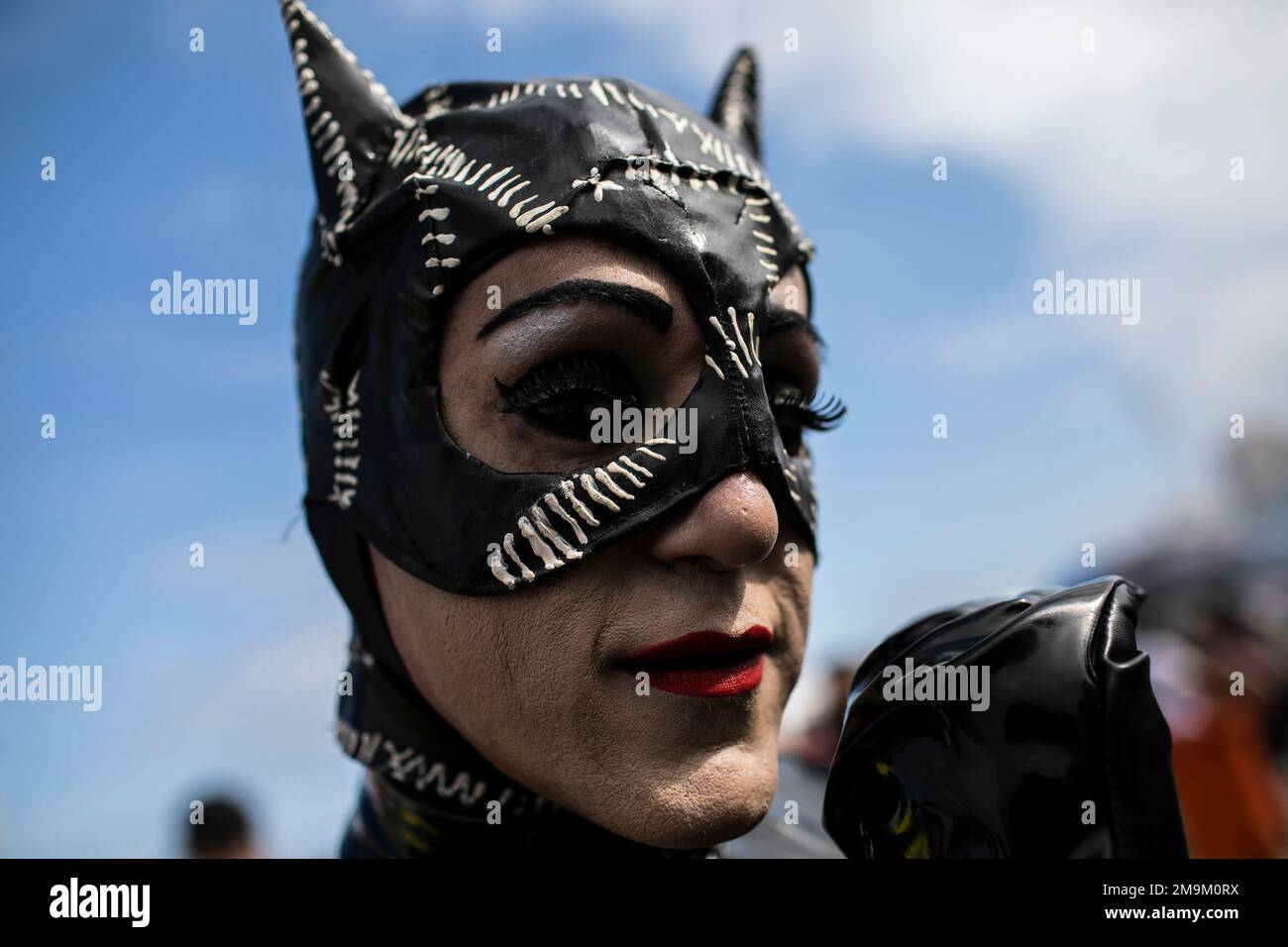A person dressed as Catwoman strikes a pose during the 27th Gay Pride ...