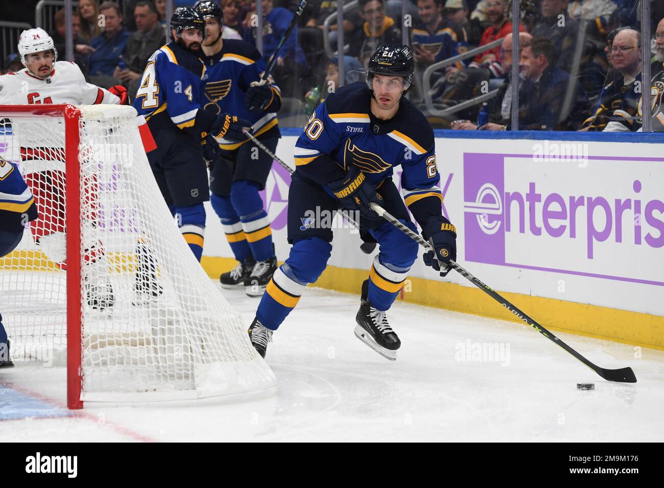 St. Louis Blues' Brandon Saad (20) works the puck behind the team's ...