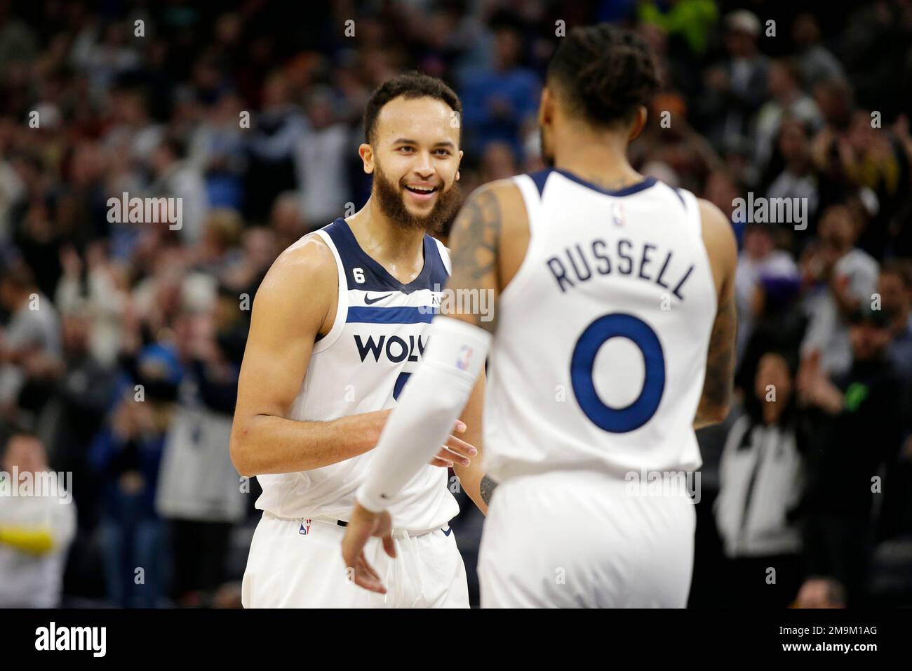 Minnesota Timberwolves' Kyle Anderson (5) and D'Angelo Russell (0 ...