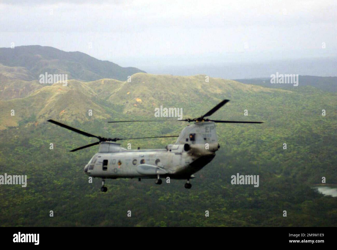 A US Marine Corps (USMC) CH-46 Sea Knight Helicopter assigned to Marine ...