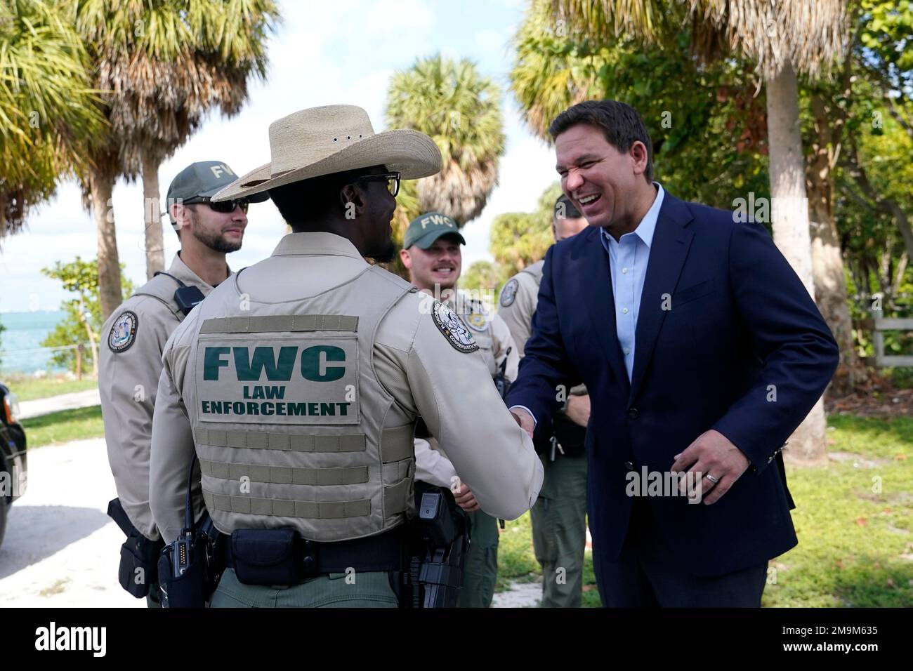 Florida Gov. Ron DeSantis, right, talks with FWC Law Enforcement ...