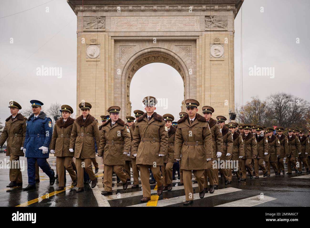 Romanian cadets march next to the Arc de Triomphe at the end of the ...