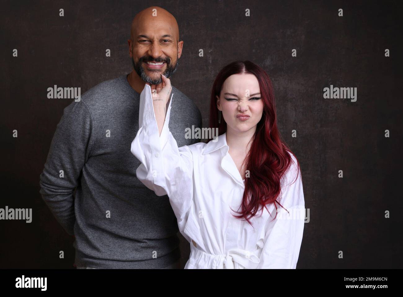 Keegan-Michael Key, left, and Dove Cameron, cast members in the Apple ...