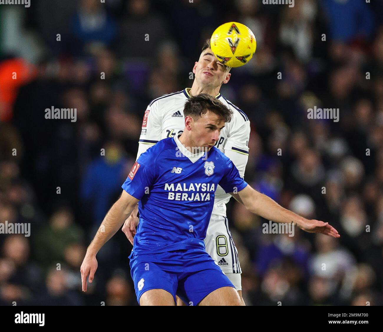 Leeds, UK. 18th January 2023 Marc Roca #8 of Leeds United beats Rubin ...
