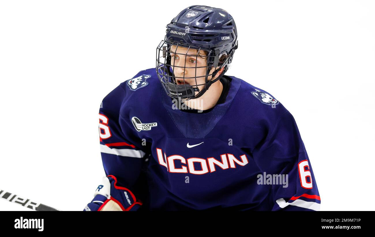 UConn defenseman Andrew Lucas (6) skates during the second period of an ...