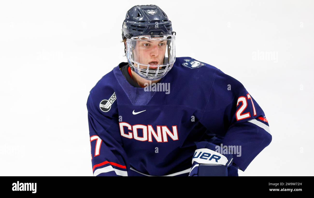 UConn defenseman Harrison ReesHear(27) skates during the second period ...