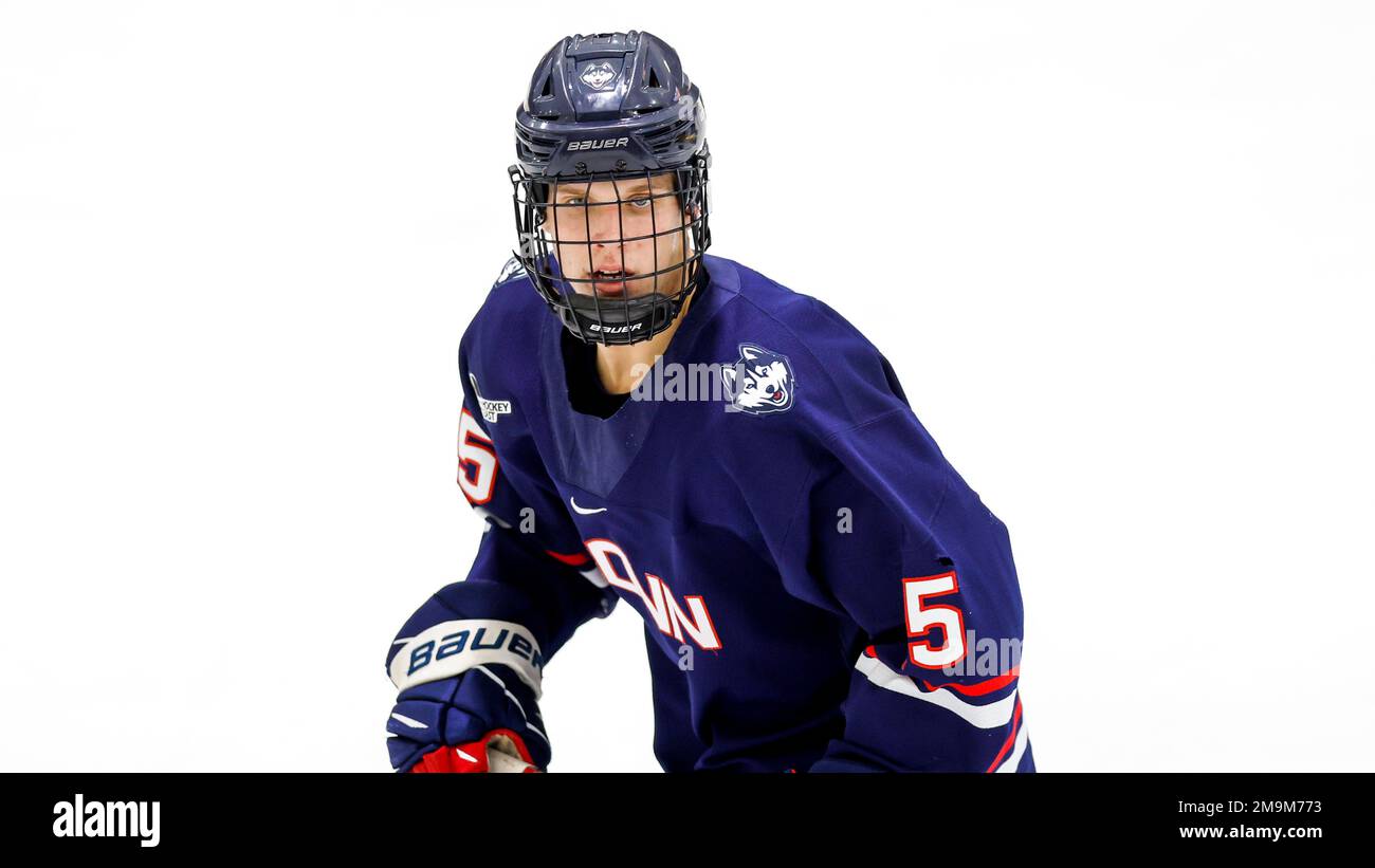 UConn defenseman Aidan Metcalfe (5) skates during the second period of ...
