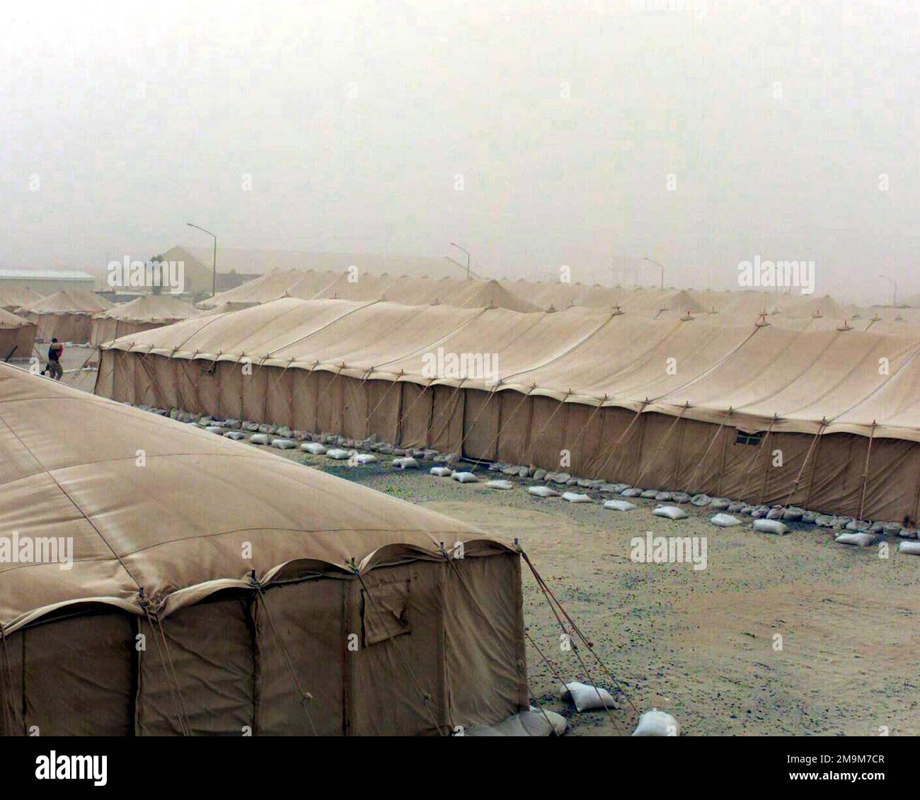 US Marine Corps (USMC) Tents in sand storm at Camp Commando, Kuwait ...