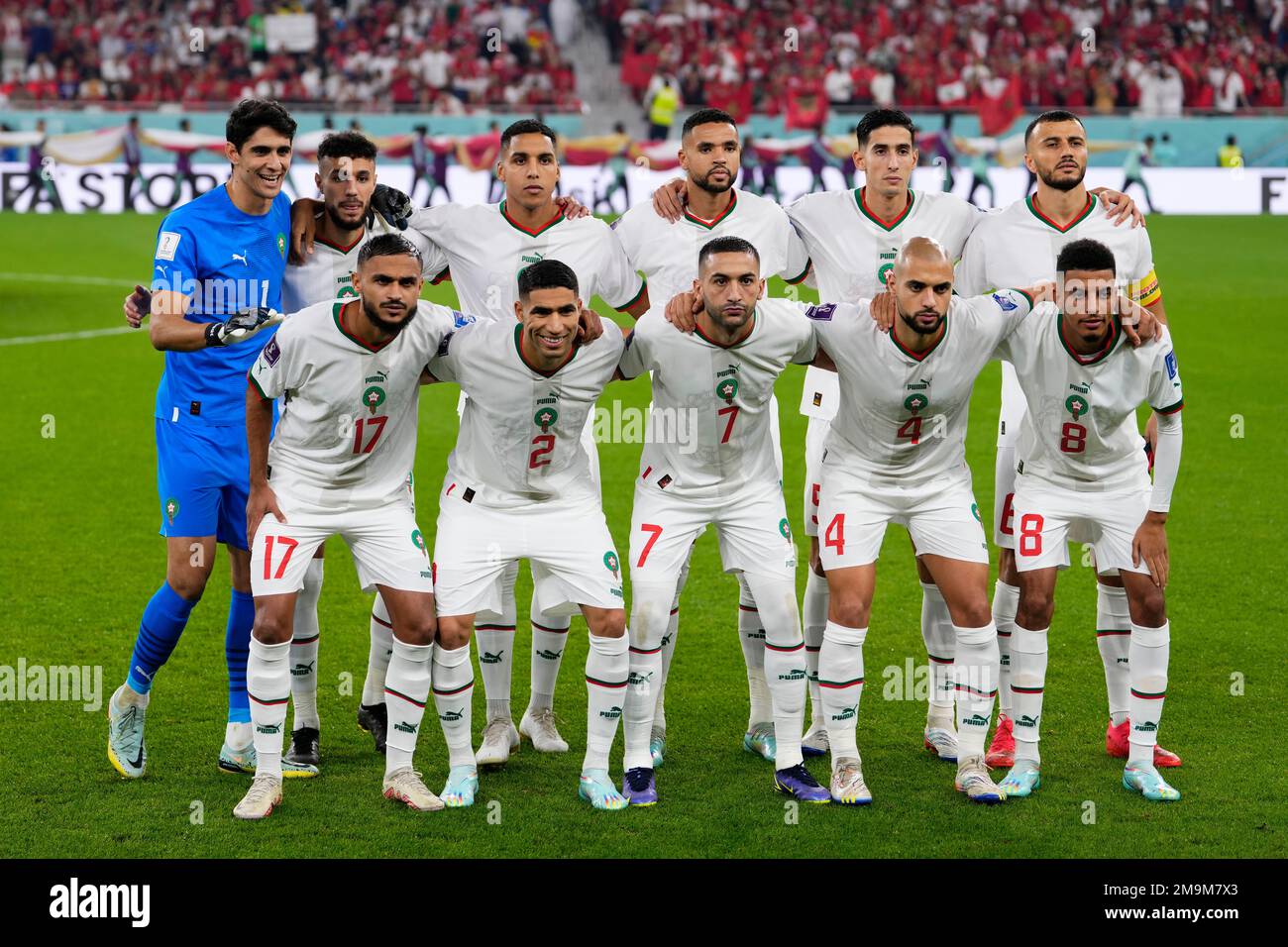 Morocco team players pose prior to the start of the World Cup group F ...