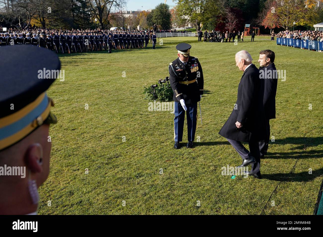 President Joe Biden and French President Emmanuel Macron prepare to ...