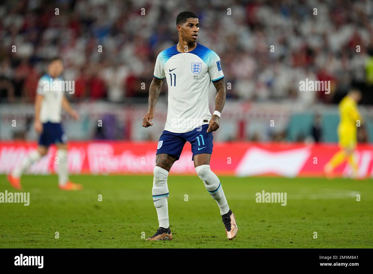 England's Marcus Rashford stands on the field during the World Cup ...