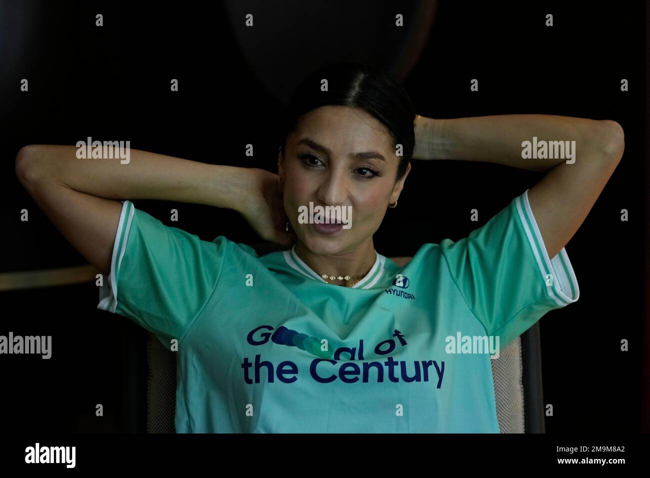 Nadia Nadim speaks during an interview with The Associated Press in ...