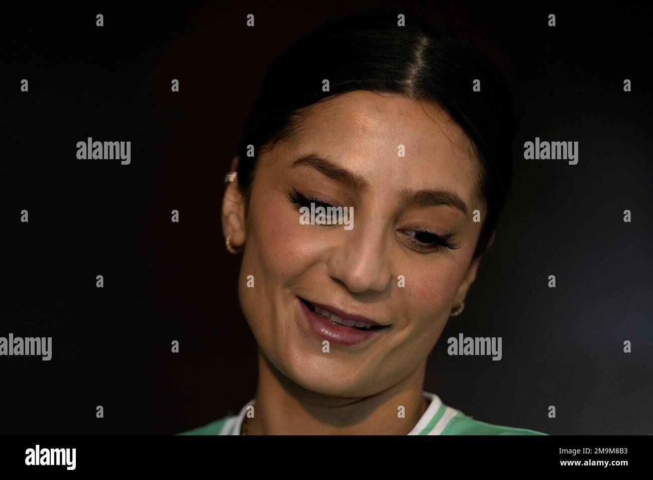 Nadia Nadim gestures as she speaks during an interview with The ...
