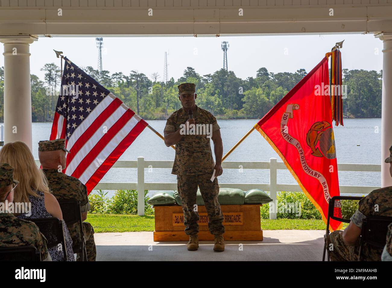 U.S. Marine Corps Brig. Gen. Anthony Henderson gives a speech during ...