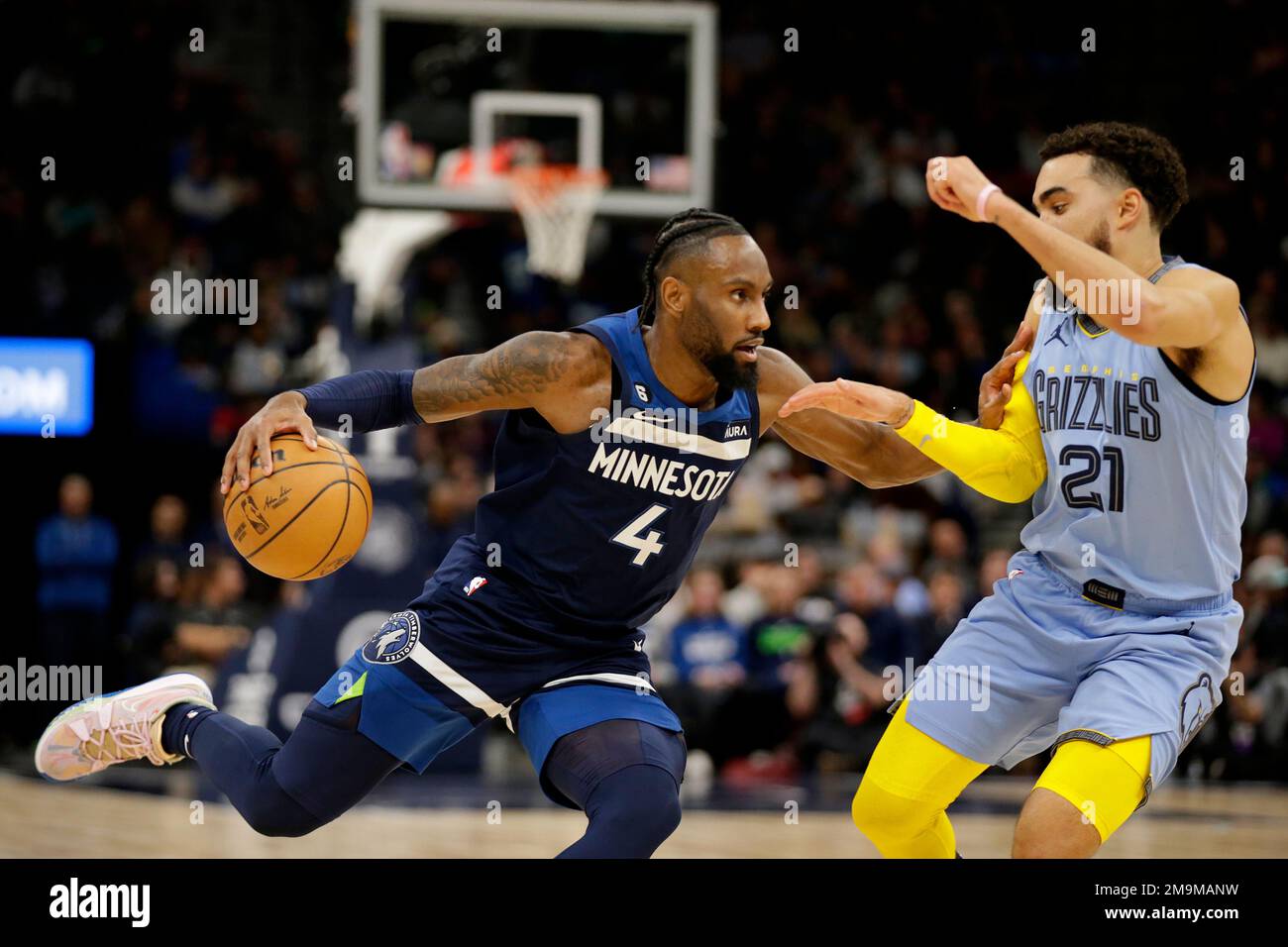 Minnesota Timberwolves guard Jaylen Nowell (4) drives on Memphis ...