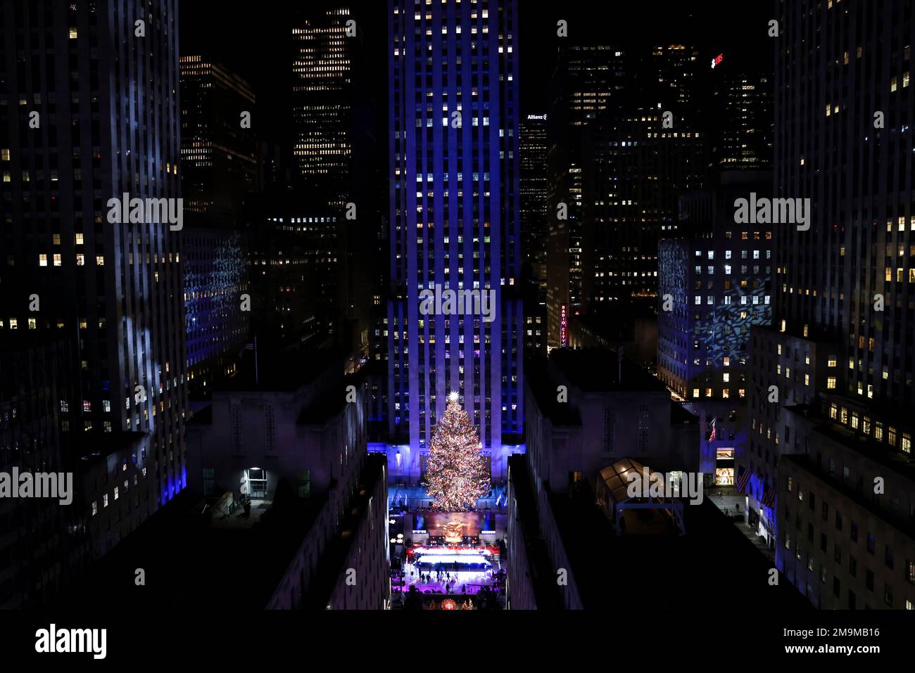 The Rockefeller Center Christmas tree stands illuminated following the ...