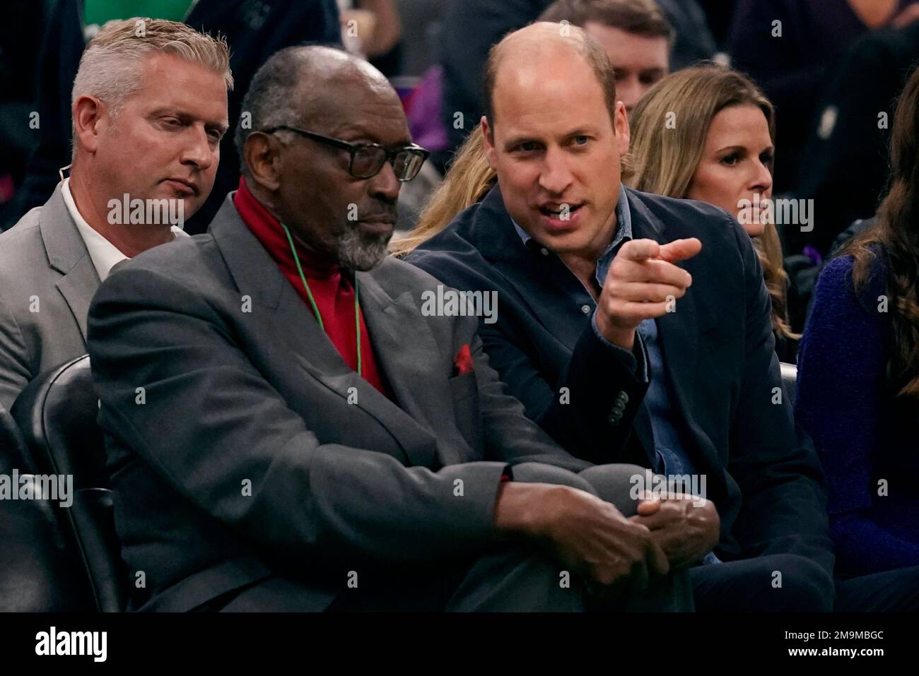 Britain's Prince William talks with former Boston Celtics player Satch ...