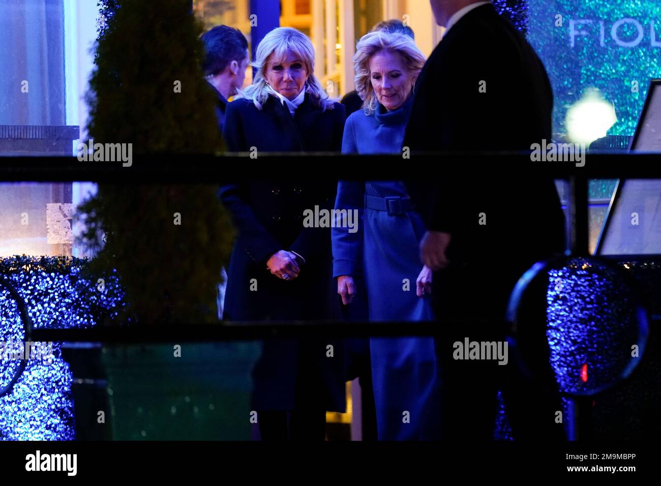 First lady Jill Biden and Brigitte Macron depart after eating dinner at ...