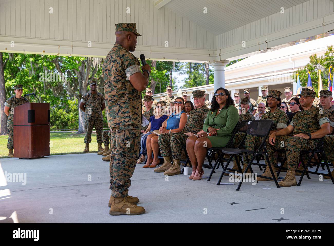 U.S. Marine Corps Brig. Gen. Anthony Henderson speaks during a change ...