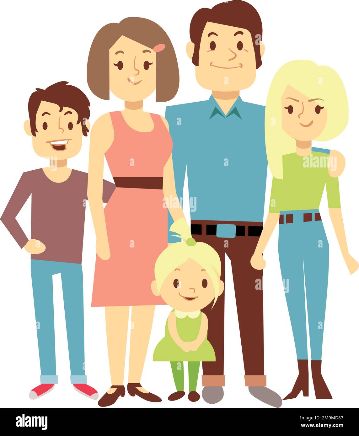 Happy kids with smiling parents. Family standing together Stock Vector ...