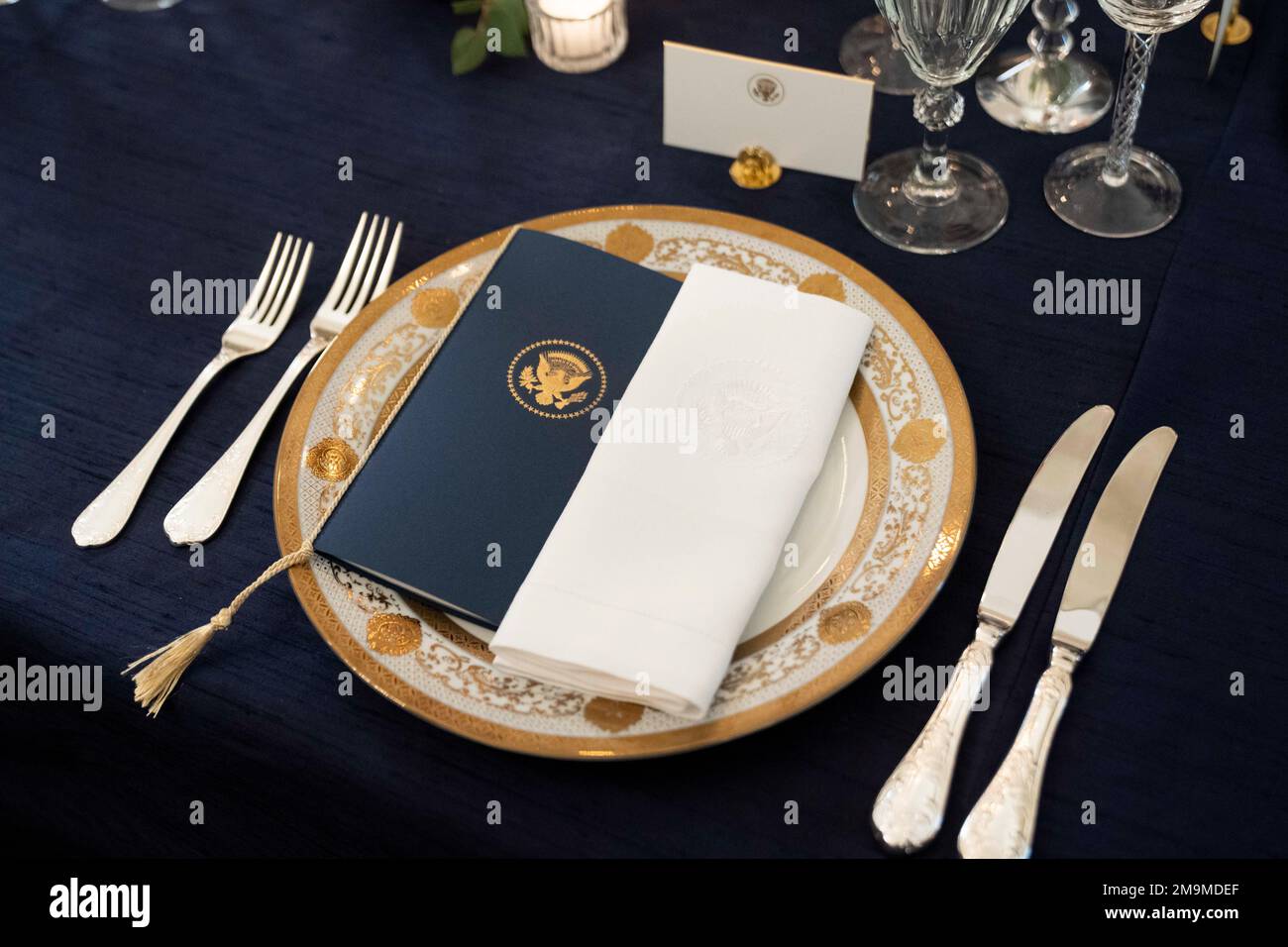 A table is set during a media preview for the State Dinner with ...