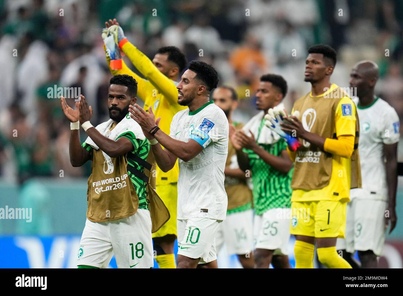 Players of Saudi Arabia clap after the World Cup group C soccer match ...