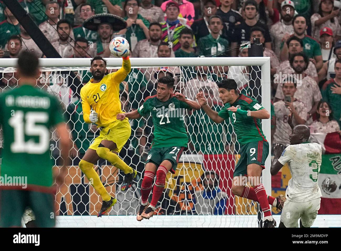 Saudi Arabia's goalkeeper Mohammed Al-Owais saves a ball during the ...