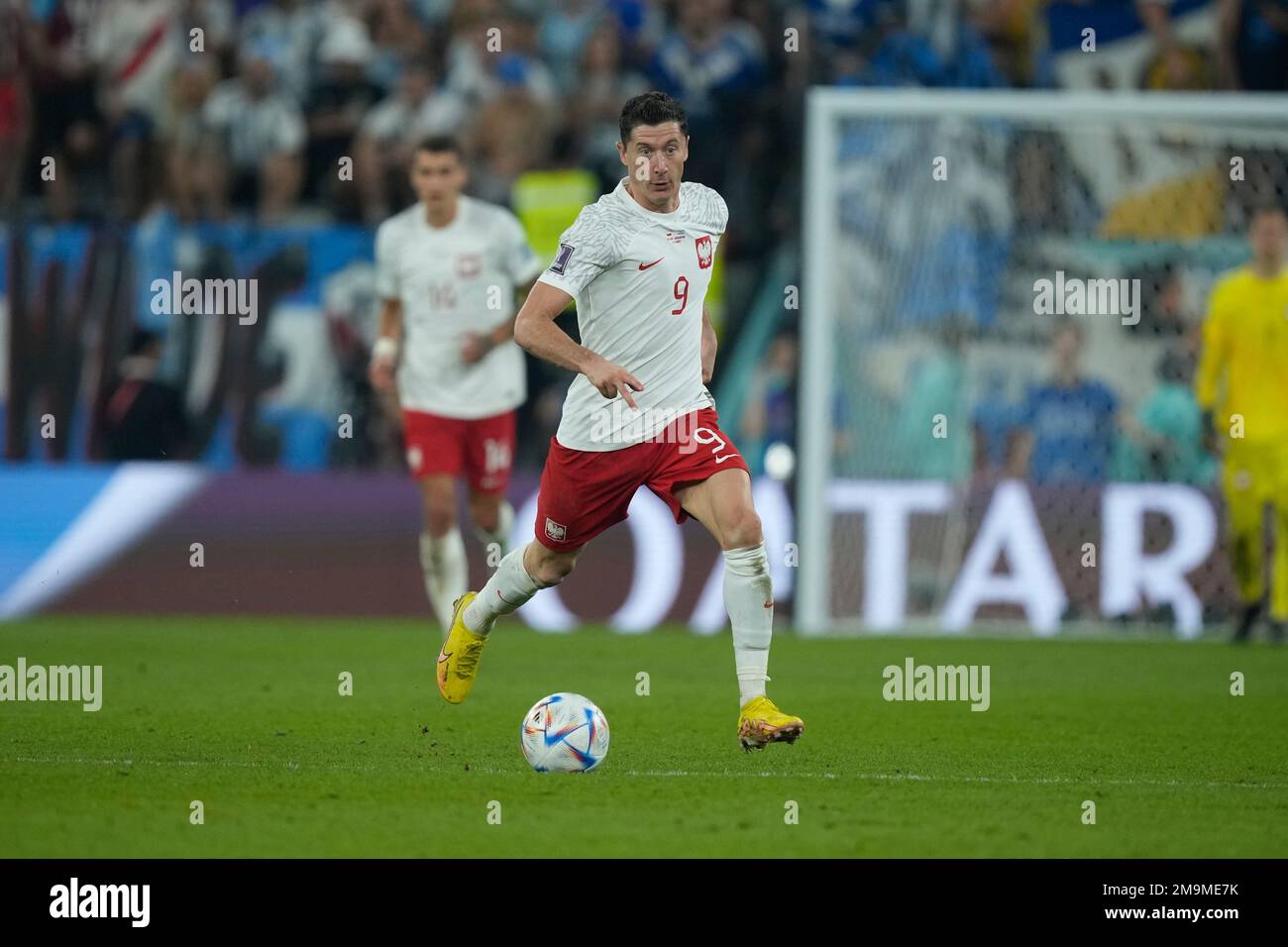 Poland's Robert Lewandowski controls the ball during the World Cup ...