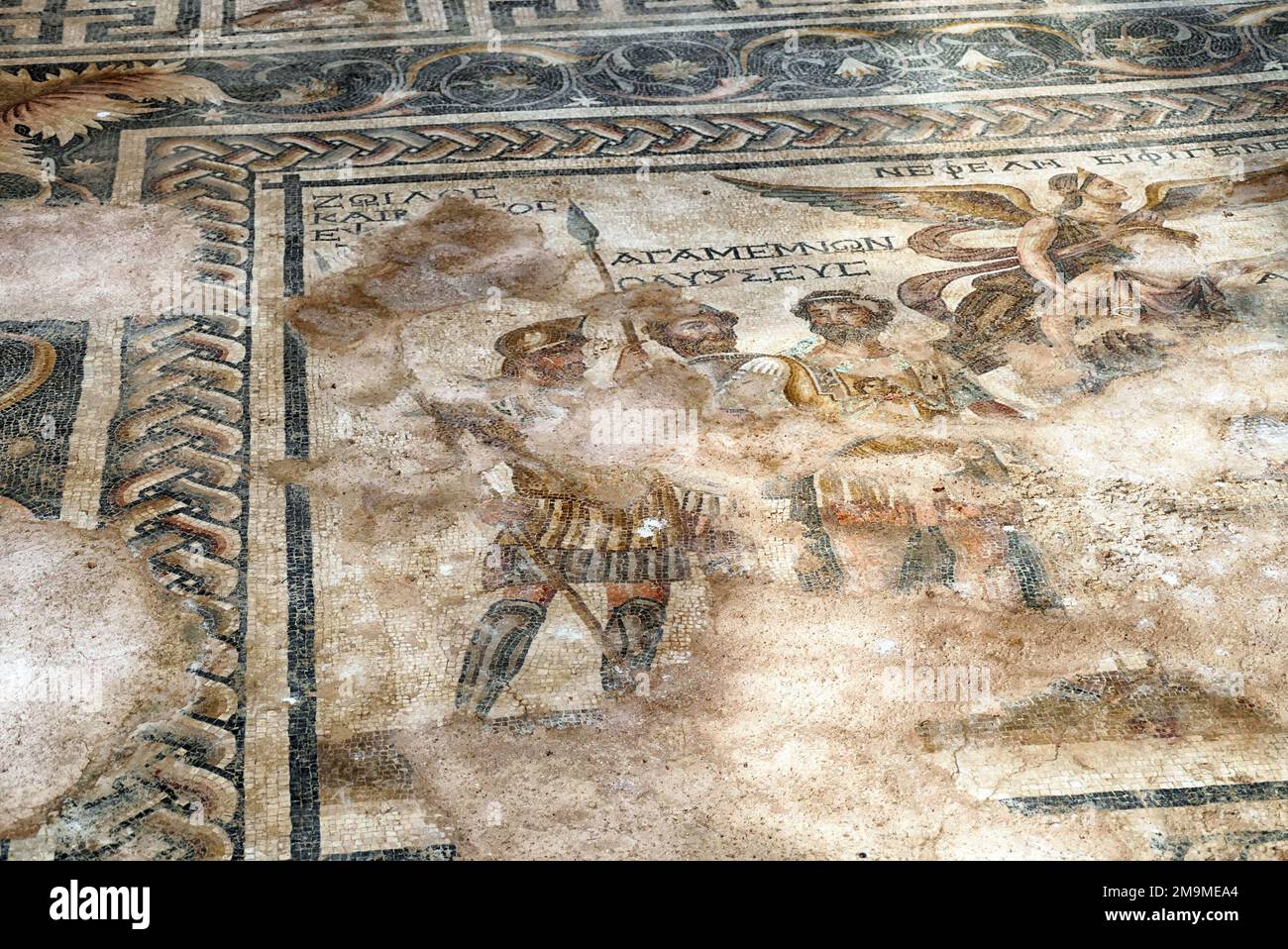 An ancient Roman floor mosaic of Agamemnon and a scene from the Iliad ...