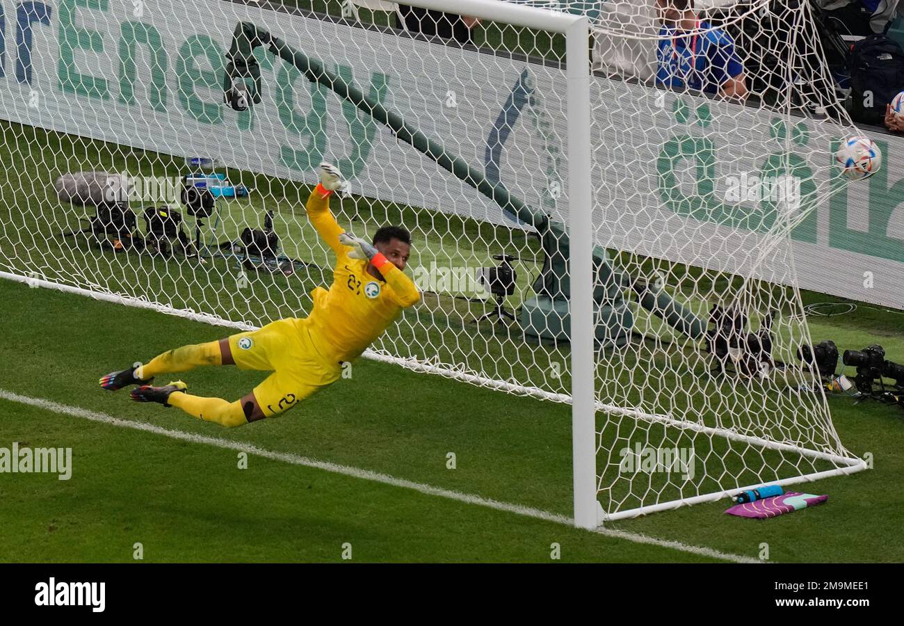 Saudi Arabia's goalkeeper Mohammed Al-Owais receives the second goal by ...