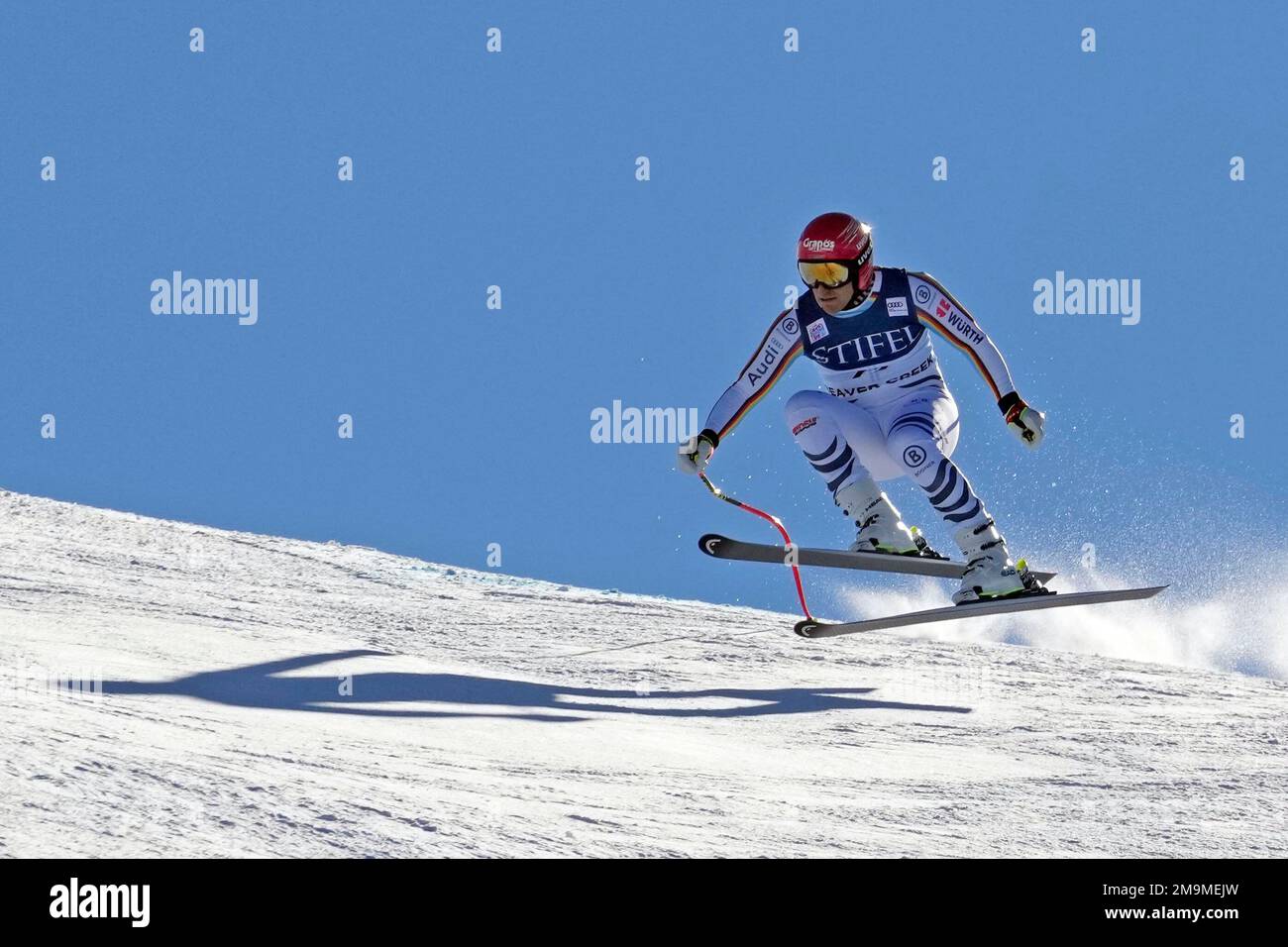 Germany's Josef Ferstl jumps during a men's World Cup downhill training ...