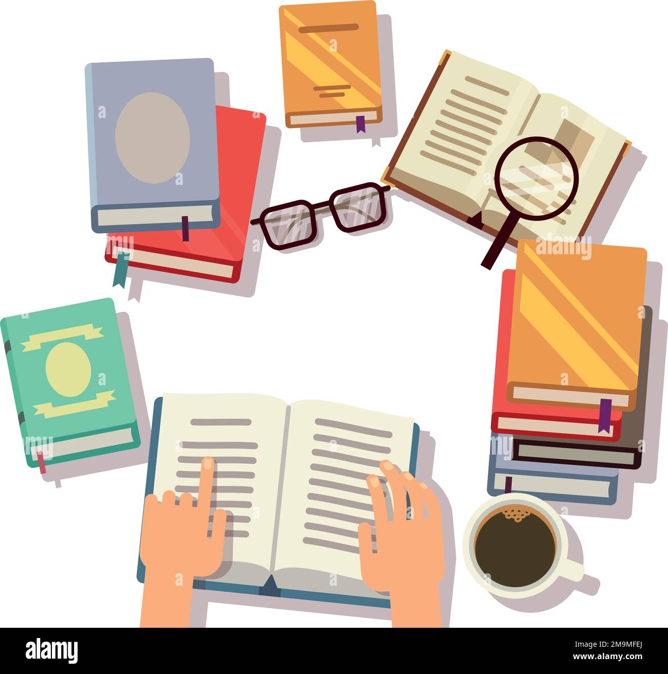 Studying icon. Books pile. Reading and research symbol Stock Vector ...