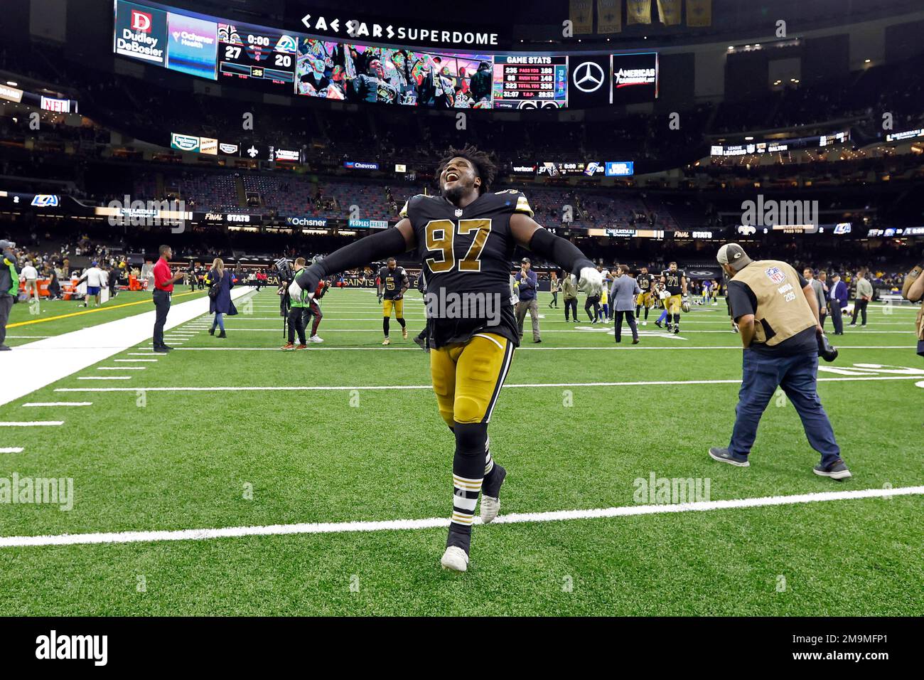 New Orleans Saints defensive end Malcolm Roach (97) reacts after an NFL ...