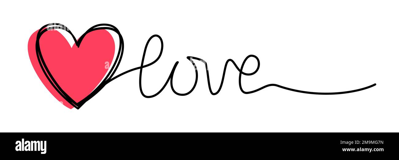 Doodle heart and word LOVE hand written with thin line, divider shape ...