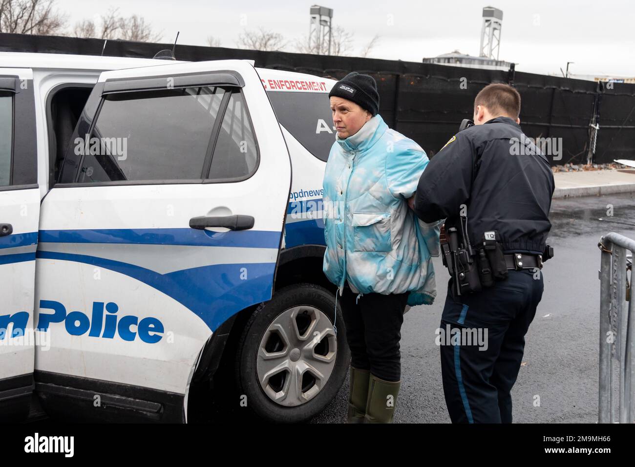 Jan. 18, 2023. East Boston, MA. Protesters from Extinction Rebellion ...