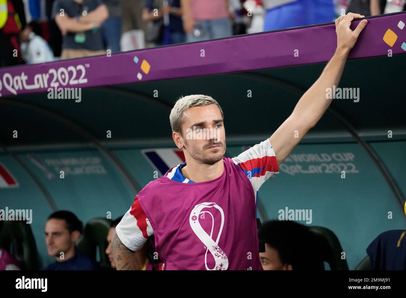 France's Antoine Griezmann stands at the substitutes bench before the ...