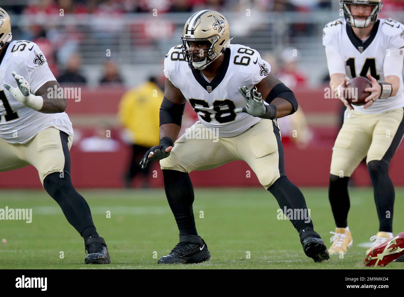 New Orleans Saints guard Josh Andrews (68) blocks during an NFL ...