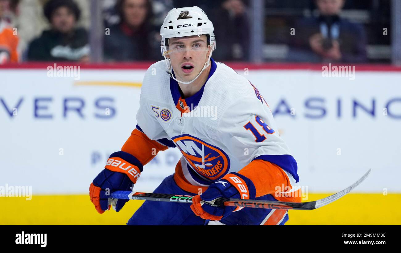 New York Islanders' Anthony Beauvillier plays during an NHL hockey game ...