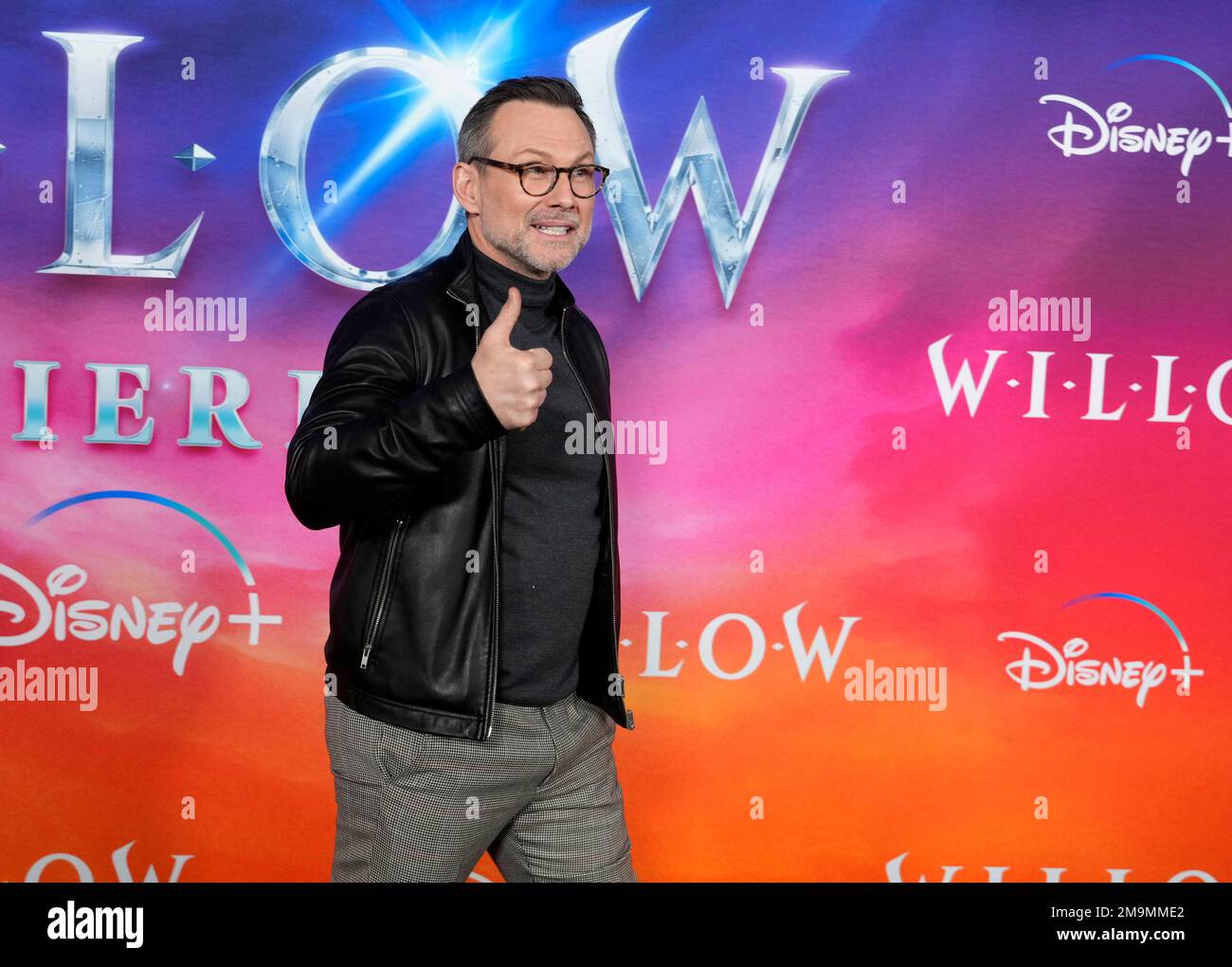 Christian Slater poses at the premiere of the Disney+ series "Willow ...