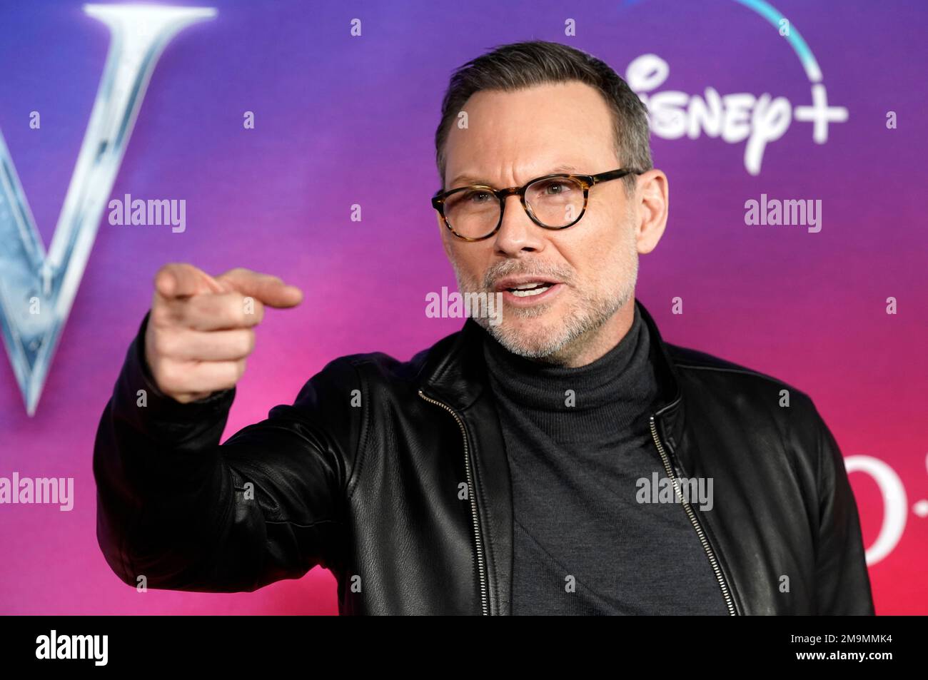 Christian Slater poses at the premiere of the Disney+ series "Willow ...