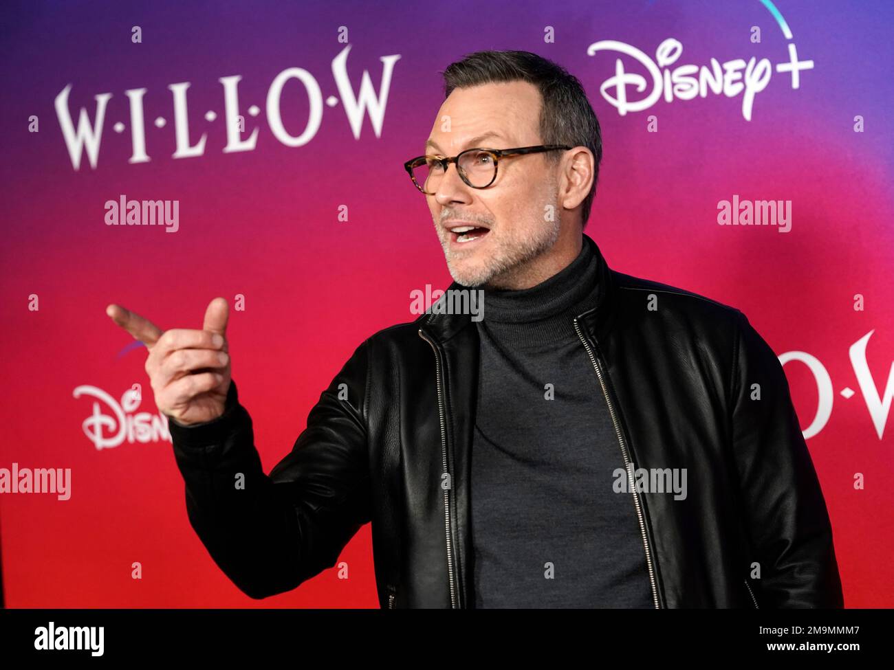 Christian Slater poses at the premiere of the Disney+ series "Willow ...