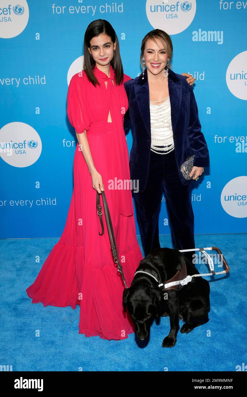 Aria Mia Loberti, left, and Alyssa Milano attend the UNICEF Gala at The Glasshouse on Tuesday ...