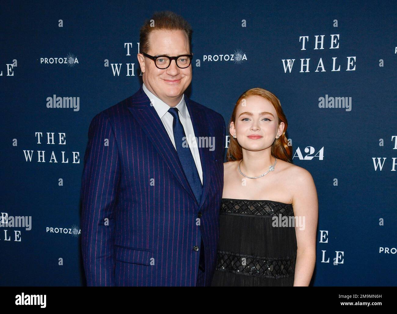 Actors Brendan Fraser, left, and Sadie Sink attend the premiere of "The ...