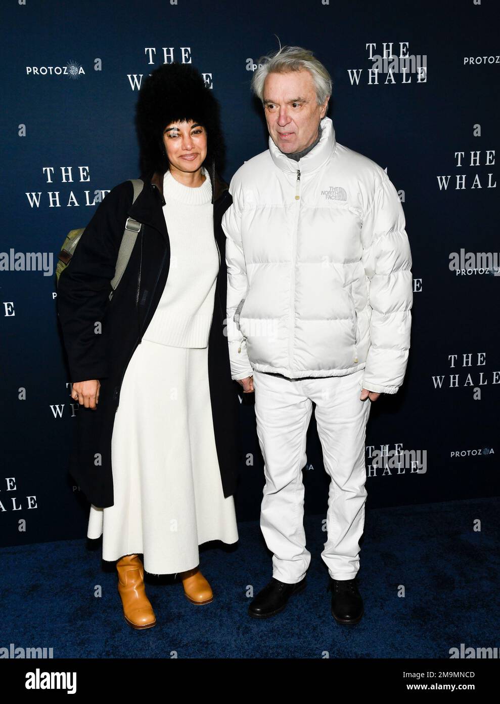 Mala Gaonkar, left, and David Byrne attend the premiere of "The Whale ...