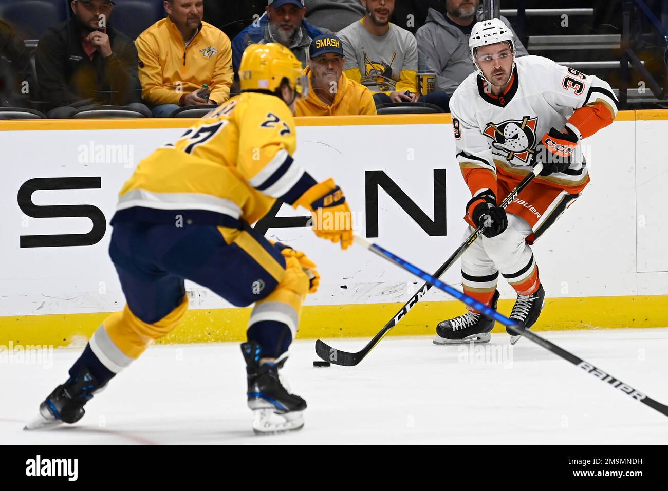 Anaheim Ducks center Sam Carrick (39) plays against Nashville Predators ...